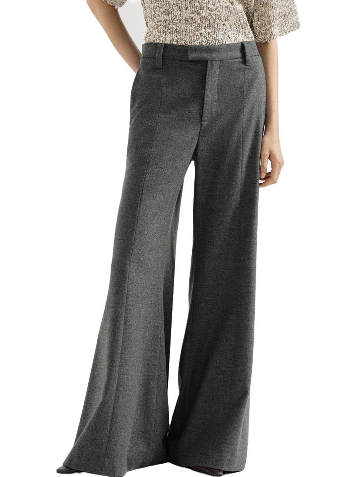 BRUNELLO CUCINELLI Brunello Cucinelli Virgin Wool and Cashmere Twill Flannel Wide Flare Trousers with Monili